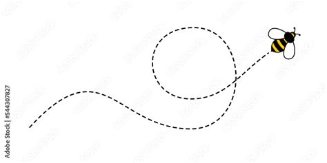 Bee Fly In Line Flight On Dotted Route Path Beehive Or Honey Bumblebee Vector Bumble Bee