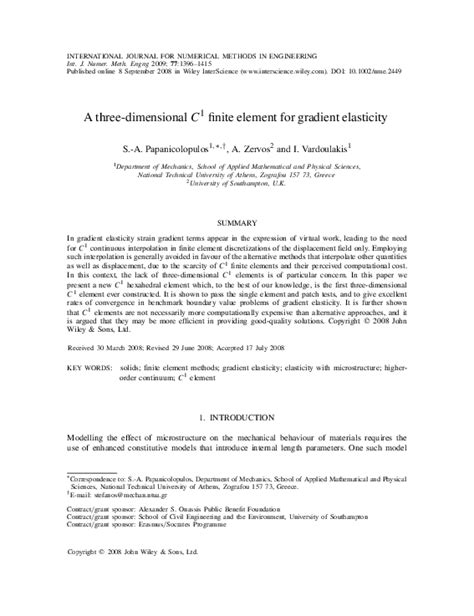 Pdf A Three Dimensional C 1 Finite Element For Gradient Elasticity