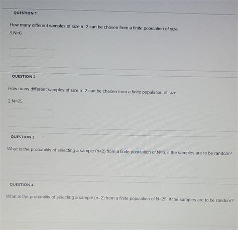 Solved How Many Different Samples Of Size N 2 Can Be Chosen
