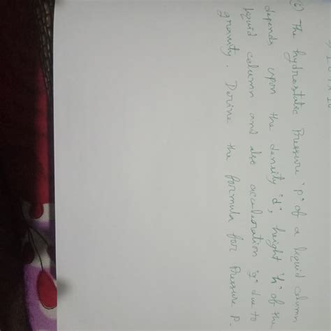 D6 The Hydrostatic Pressure P Of A Lequid Columndepends Upon The