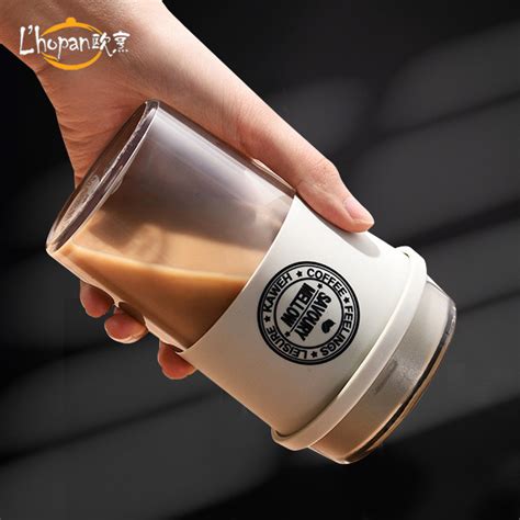 Lhopan咖啡杯随行杯便携外带随手杯ins风带盖随身冲泡杯子欧式风 虎窝淘