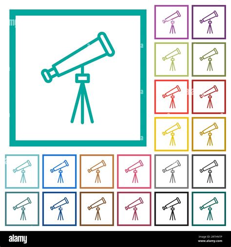 Space Telescope Outline Flat Color Icons With Quadrant Frames On White Background Stock Vector