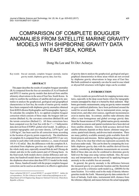 Pdf Comparison Of Complete Bouguer Anomalies From Satellite Marine Gravity Models With