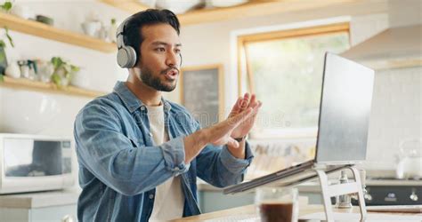 remote work from home video call and man with a laptop internet