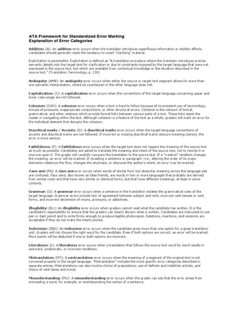 Ata Framework For Standardized Error Marking Pdf Translations Verb
