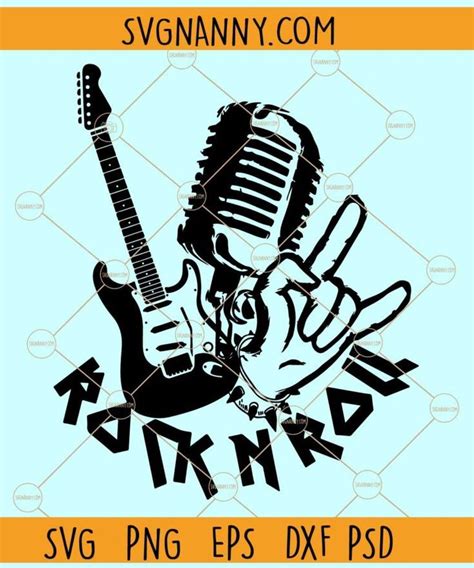 Rock And Roll Music Svg Rock Hand Sign Svg Guitar Clipart Svg Microphone Svg