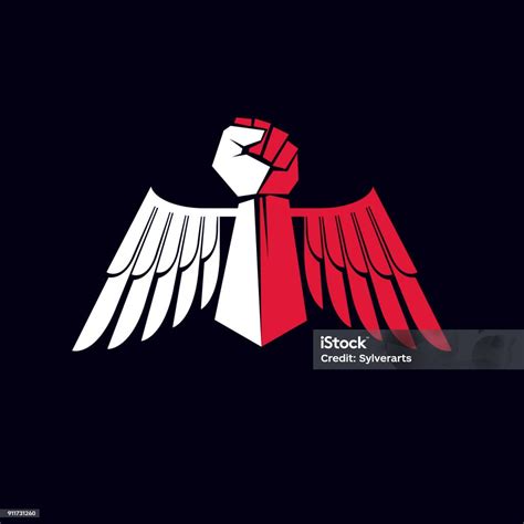 벡터 기호 근육 남성 및 독수리 날개의 올려진된 팔을 사용 했다 성격에 대 한 자유는 문신으로 사용할 수 있습니다 개성 개념에 대한 스톡 벡터 아트 및 기타 이미지 Istock