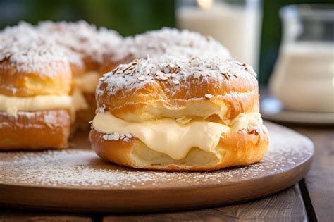 Premium Ai Image A Classic Swedish Semla Bun With Whipped Cream