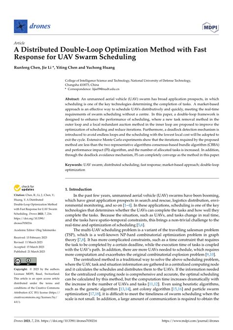 Pdf A Distributed Double Loop Optimization Method With Fast Response For Uav Swarm Scheduling