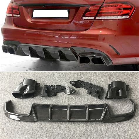 탄소 섬유 자동차 리어 범퍼 립 디퓨저 배기 팁 포함 메르세데스 벤츠 w212 e260 e300 e400 e63 amg