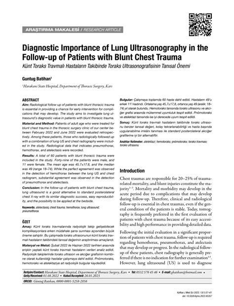 Pdf Diagnostic Importance Of Lung Ultrasonography In The Follow Up Of Patients With Blunt