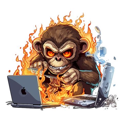 Premium Vector Aggressive Monkey Destroing The Computer