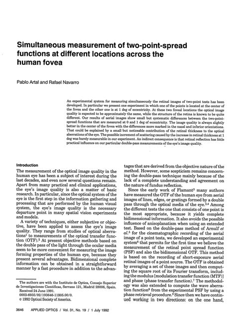 Pdf Simultaneous Measurement Of Two Point Spread Functions At Different Locations Across The