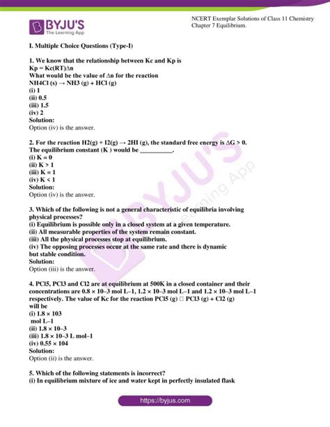 Ncert Exemplar Class 11 Chemistry Solutions Chapter 7 Equilibrium