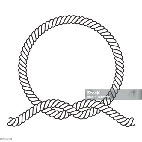 둥근 로프 프레임 원형 로프 둥근 테두리 및 장식 해양 케이블 프레임 원 라운드 코디지 매듭 스탬프 또는 해상 트위스트 노트 로고 절연 벡터 아이콘 땋은 머리에 대한 스톡