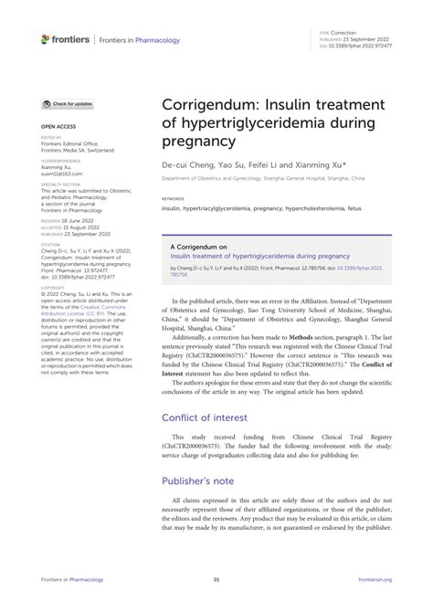 Pdf Corrigendum Insulin Treatment Of Hypertriglyceridemia During Pregnancy