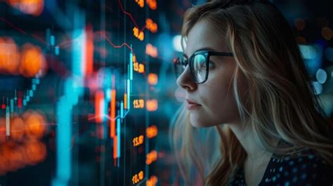 A Businesswoman Analyzing Financial Data On A Computer Overlaid With Stock Market Graphs And