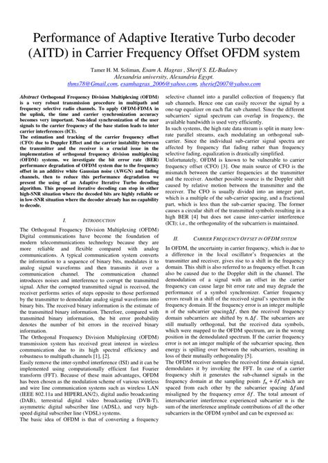 Pdf Performance Of Adaptive Iterative Turbo Decoder Aitd In Carrier Frequency Offset Ofdm System