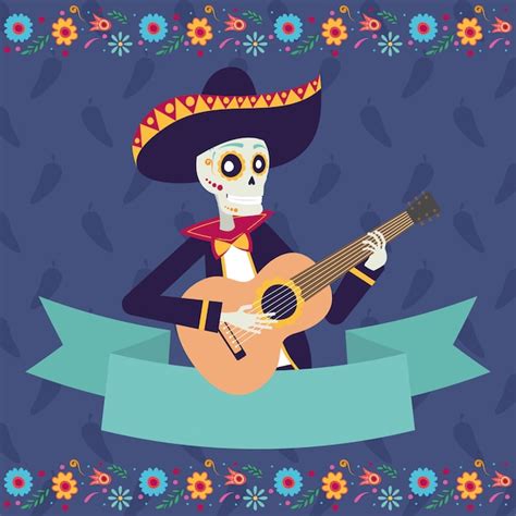 Premium Vector Dia De Los Muertos Card With Mariachi Skul