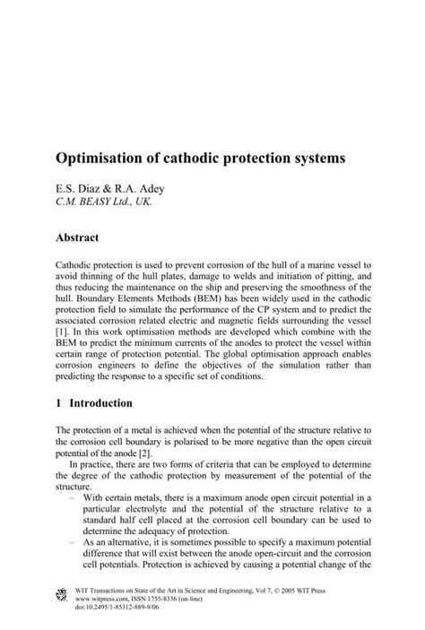 Pdf Optimisation Of Cathodic Protection Systems And Cathodic