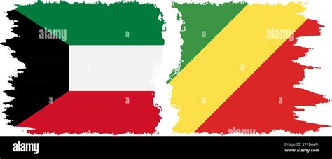 Congo Brazzaville And Kuwait Grunge Flags Connection Vector Stock