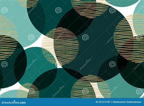 Abstract Green Circles Pattern Seamless On White Background Modern Simple Overlap Circle Shape