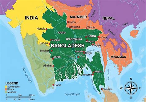 Political Map Of Bangladesh And Surrounding Countries Stock