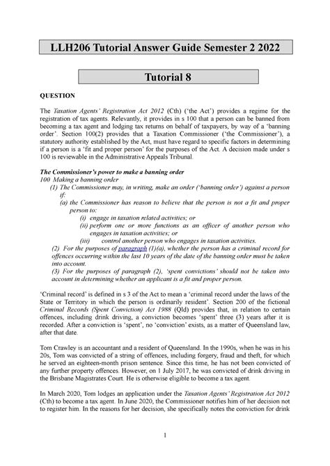 Llh206 Tutorial 8 Practice Exam Answer Guide 141022 1 Llh206