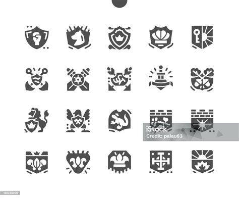 블레이존 팔의 로얄 코트 내셔널 엠블럼 방패 전령 장엄한 왕실 제국 장식 에스컷천 왕국 벡터 솔리드 아이콘입니다 간단한 그림 독수리에 대한 스톡 벡터 아트 및 기타 이미지