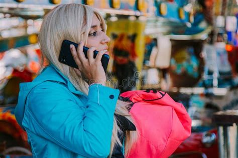 Girl In The Amusement Park Stock Image Image Of Mobile 330527195
