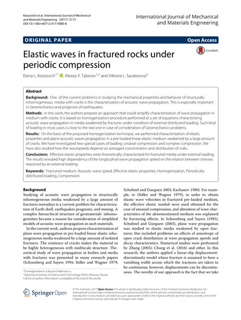 Pdf Elastic Waves In Fractured Rocks Under Periodic Compression
