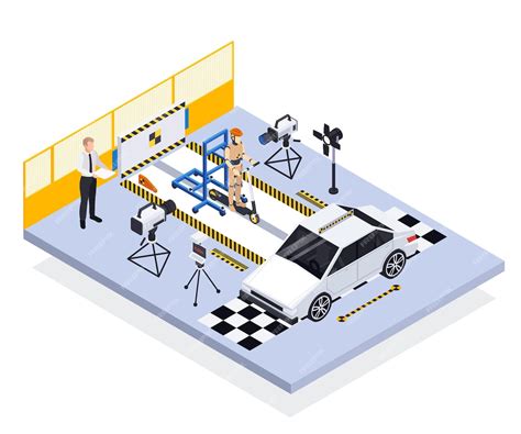 Premium Vector Crash Test Car Safety Isometric Composition With View Of Moving Push Bicycle