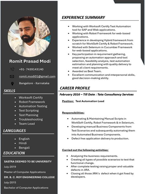 romit prasad modi cv pdf automation selenium software
