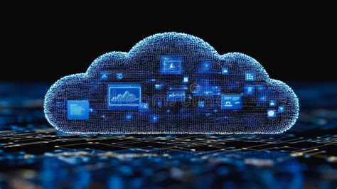 A Blue Cloud With Many Icons On It The Cloud Is A Representation Of A Computer Network Stock