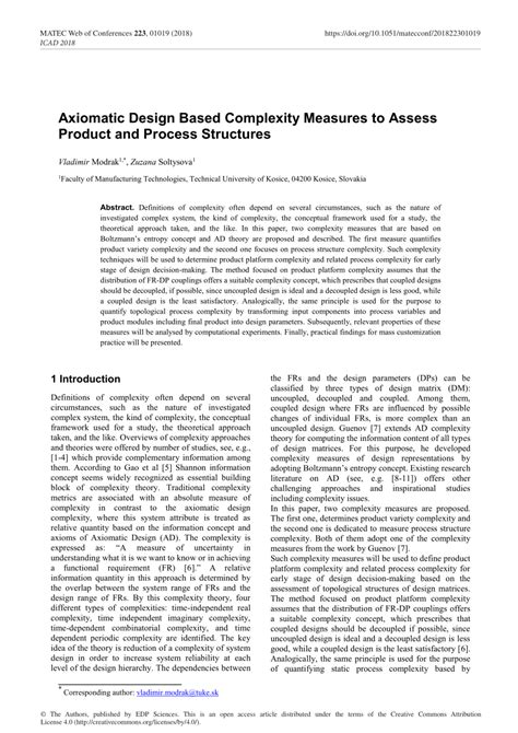 Pdf Axiomatic Design Based Complexity Measures To Assess Product And Process Structures