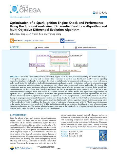Pdf Optimization Of A Spark Ignition Engine Knock And Performance