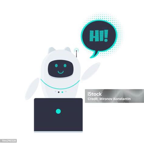 로봇 챗 봇 아이콘 기호 평면 스타일 디자인 벡터 일러스트 레이 션 흰색 배경에 고립 귀여운 Ai 봇 도우미 마스코트 캐릭터 컨셉 기호 비즈니스 어시스턴트 채팅 봇 노트북