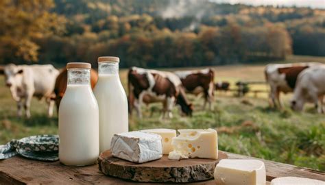 Farm Fresh Dairy Delights Milk And Cheese On Rustic Table With Grazing