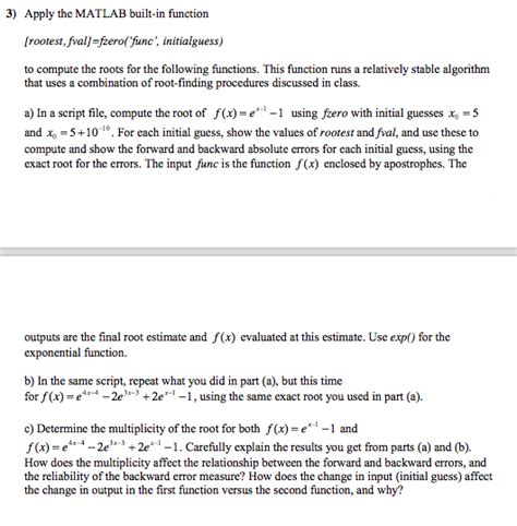 Solved 3 Apply The Matlab Built In Function Rootest