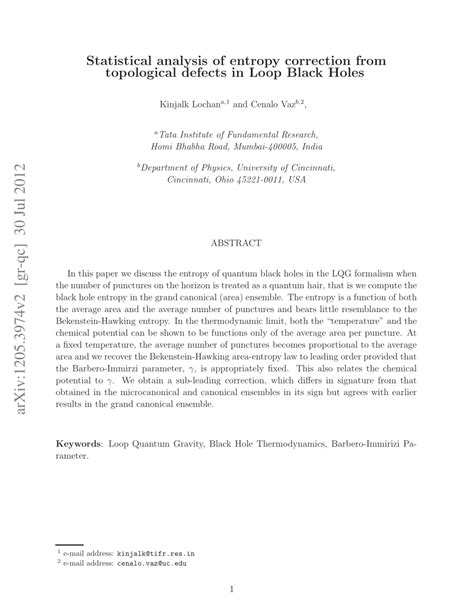 Pdf Statistical Analysis Of Entropy Correction From Topological