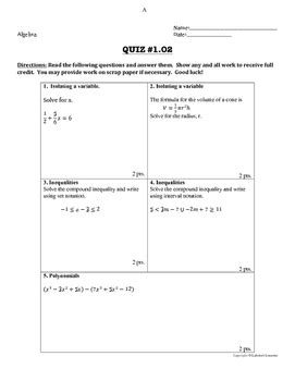 Quiz Isolating Variables By Lalena S Lessons TPT