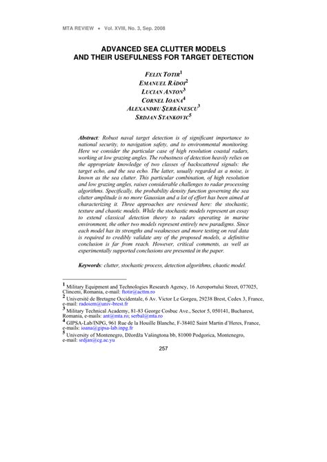 Pdf Advanced Sea Clutter Models And Their Usefulness For Target Detection