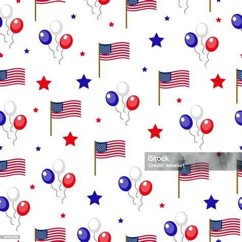 미국의 독립 기념일 원활한 패턴 7월 4일 끝없는 배경 전통적인 기호와 미국 국경일 반복 질감 벡터 그림입니다 0명에 대한 스톡 벡터 아트 및 기타 이미지 Istock