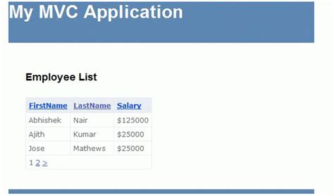 Disply Data On Grid In ASP NET MVC 3 Application