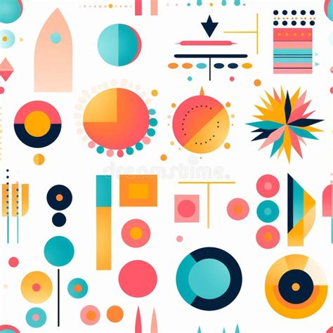 Pastel Geometric Shapes Like Circles Squares And Triangles On A White Coordinate System Stock