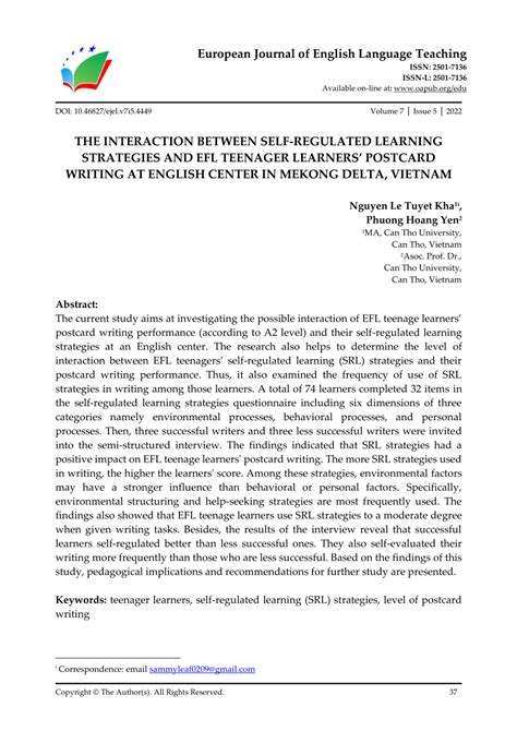 Pdf The Interaction Between Self Regulated Learning Strategies And Efl Teenager Learners
