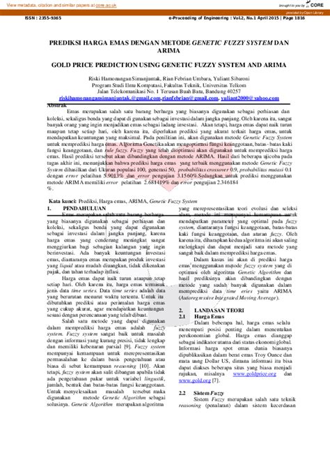 Pdf Prediksi Harga Emas Dengan Metode Genetic Fuzzy System Dan Arima