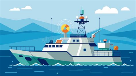 A Modern Naval Vessel Patrolling The Waters Equipped With Advanced Data