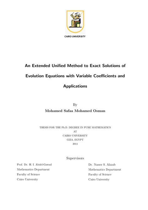 Pdf An Extended Unified Method To Exact Solutions Of Evolution Equations With Variable