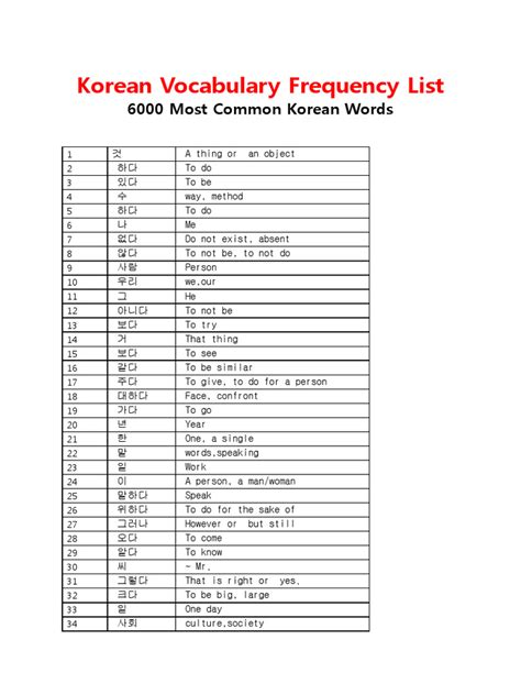 6000 Most Common Korean Words Pdf